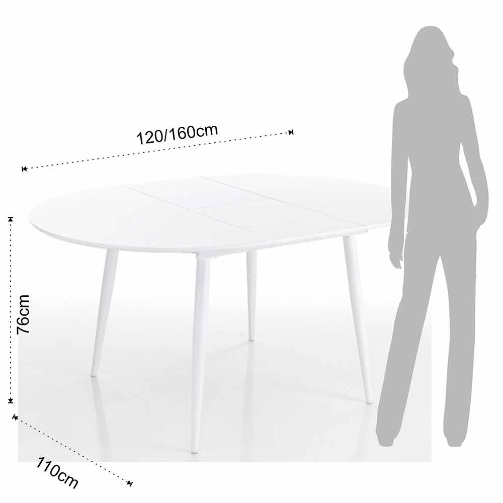 Rundt utdragbart matbord i vitt Mdf - Ismaele