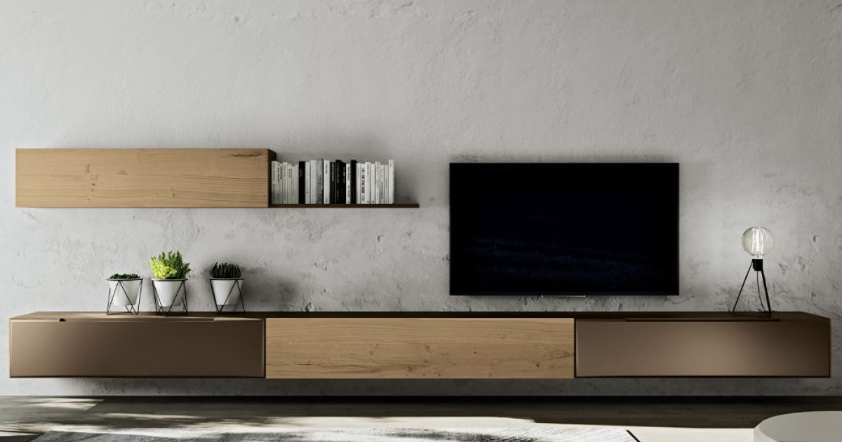 Modern väggkomposition i nordisk knuten ek och järnfinish