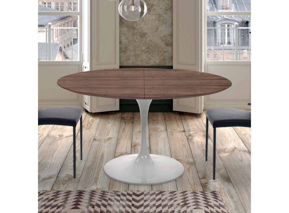 Runt utdragbart bord i laminat och stål tillverkat i Italien