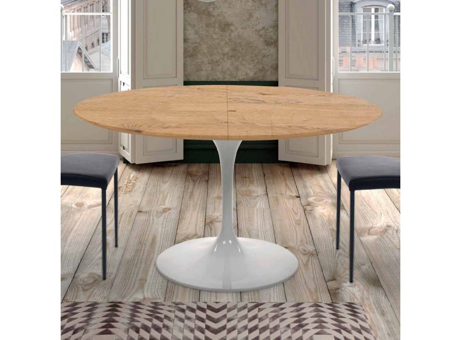 Utdragbart runt bord med fanerad topp Tillverkad i Italien